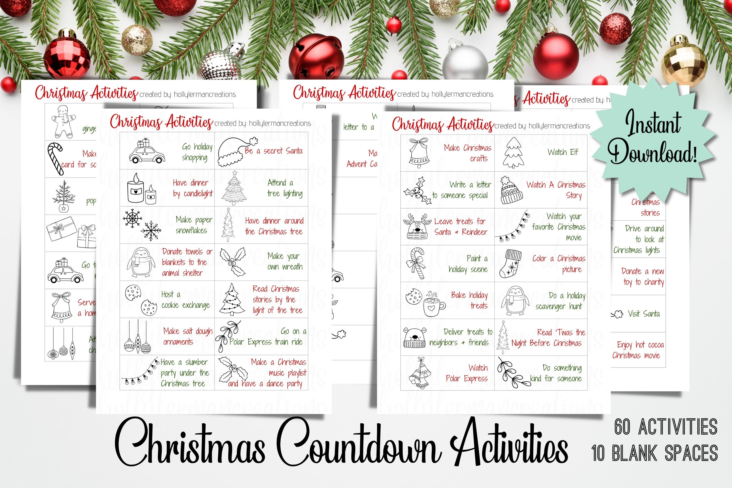 Printable Christmas Countdown Activities, Advent Activities for Kids ...