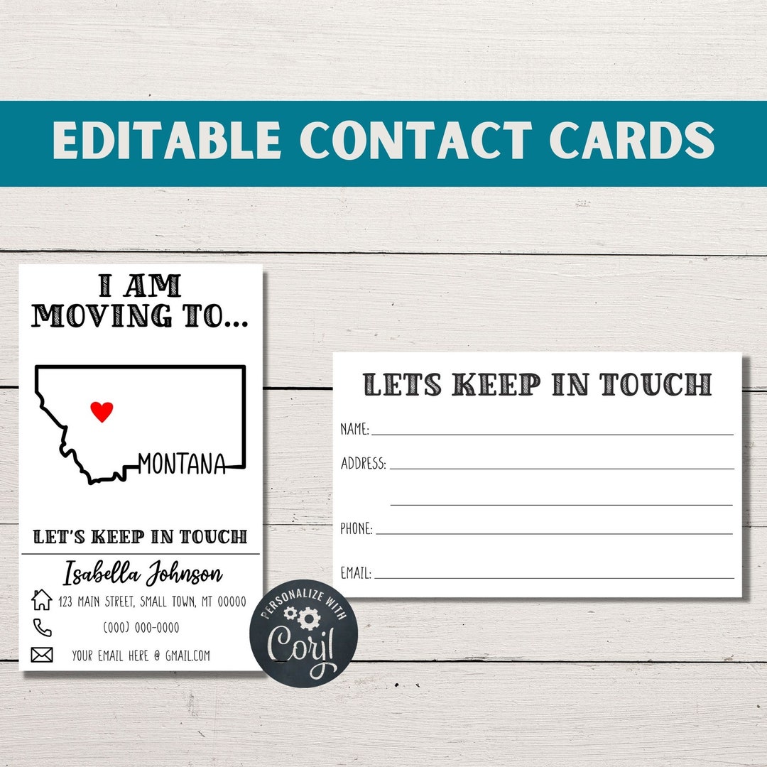 Editable Keep in Touch Contact Cards, College Move, PCS Announcement ...