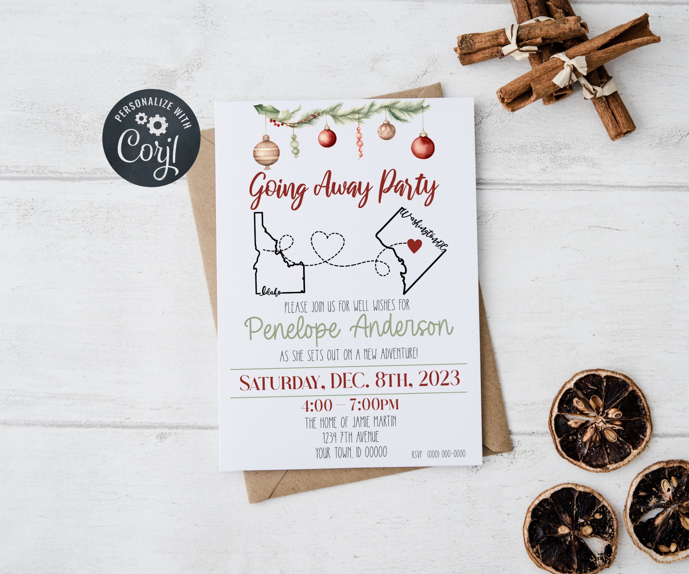 Editable Going Away Party Invitation, Holiday Theme, Moving Out of ...