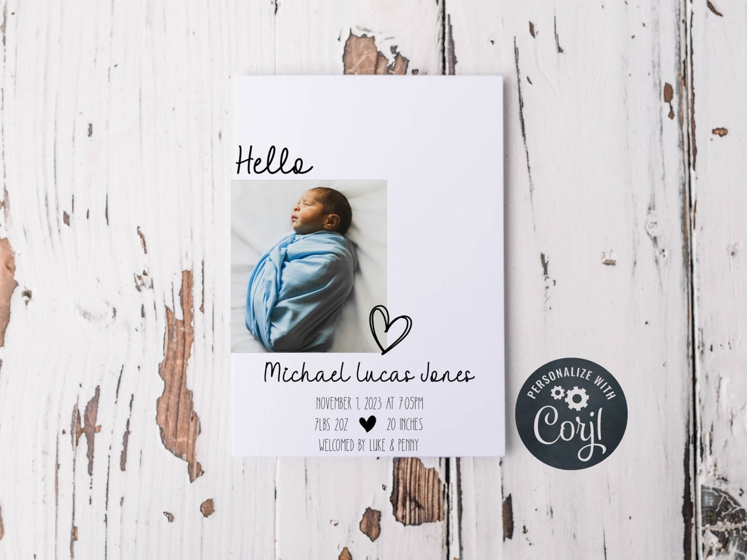 Newborn Baby Birth Announcement Template, Printable Photo Birth Card ...