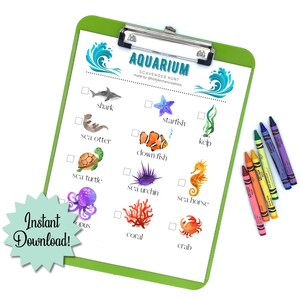 Kids Scavenger Hunt Aquarium Printable, With Words, Without Words ...
