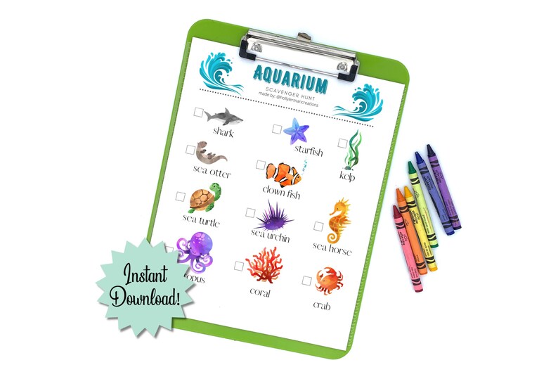 Kids Scavenger Hunt Aquarium Printable, With Words, Without Words ...