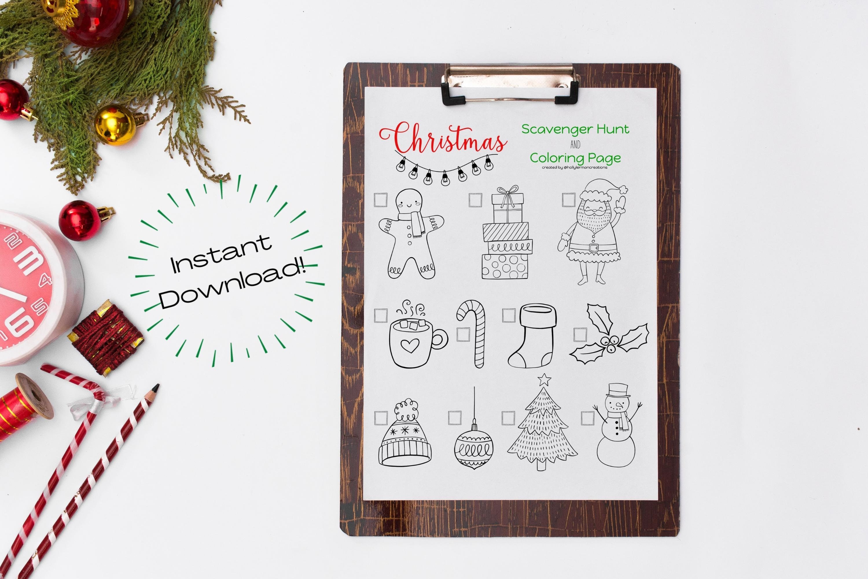 Printable Holiday Scavenger Hunt, Christmas Coloring Page, Advent ...