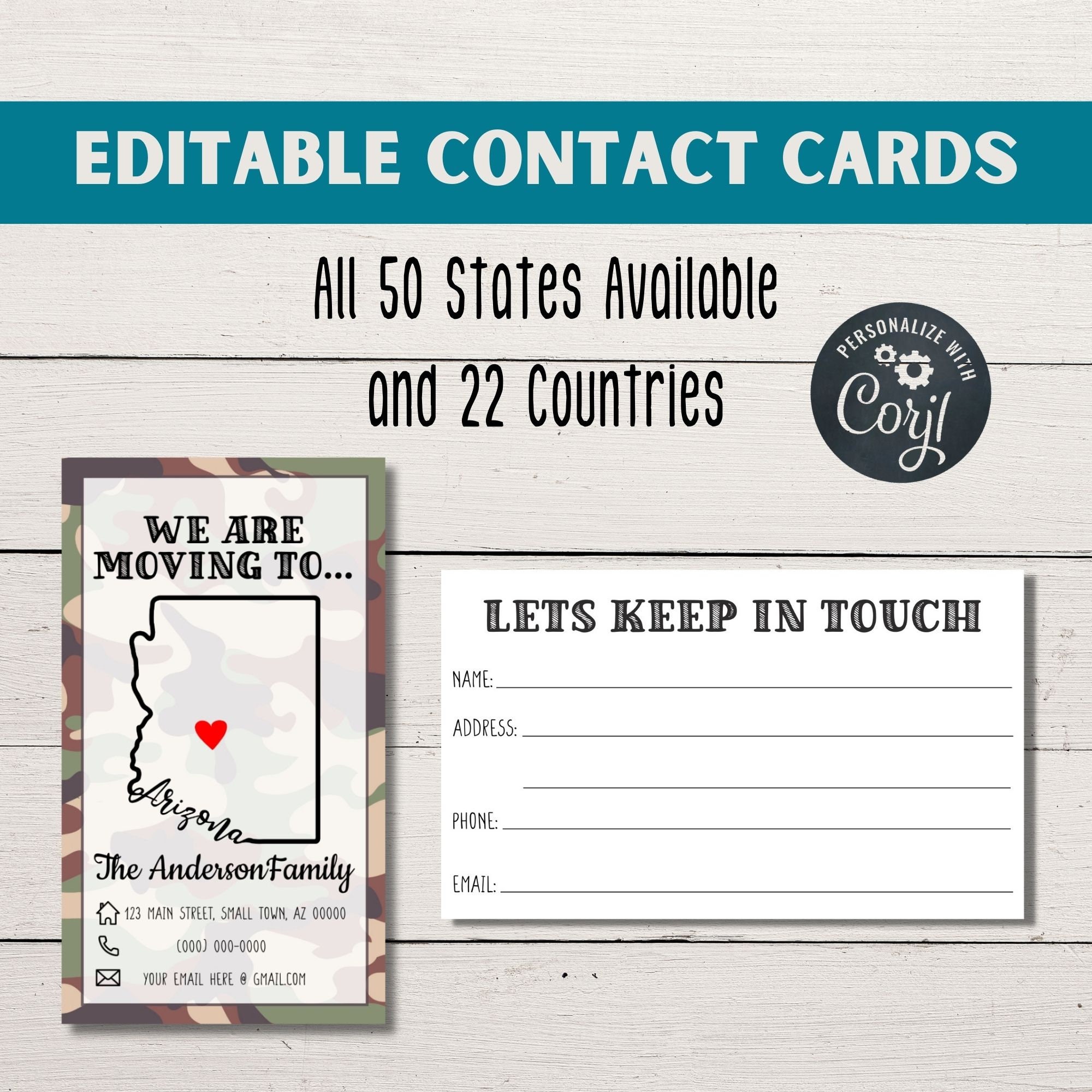 Editable Keep in Touch Contact Cards, PCS Announcement, Military Move ...