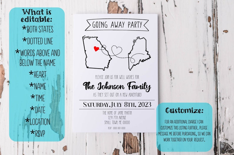 Editable Going Away Party Invitation, Moving Out of State, Military ...