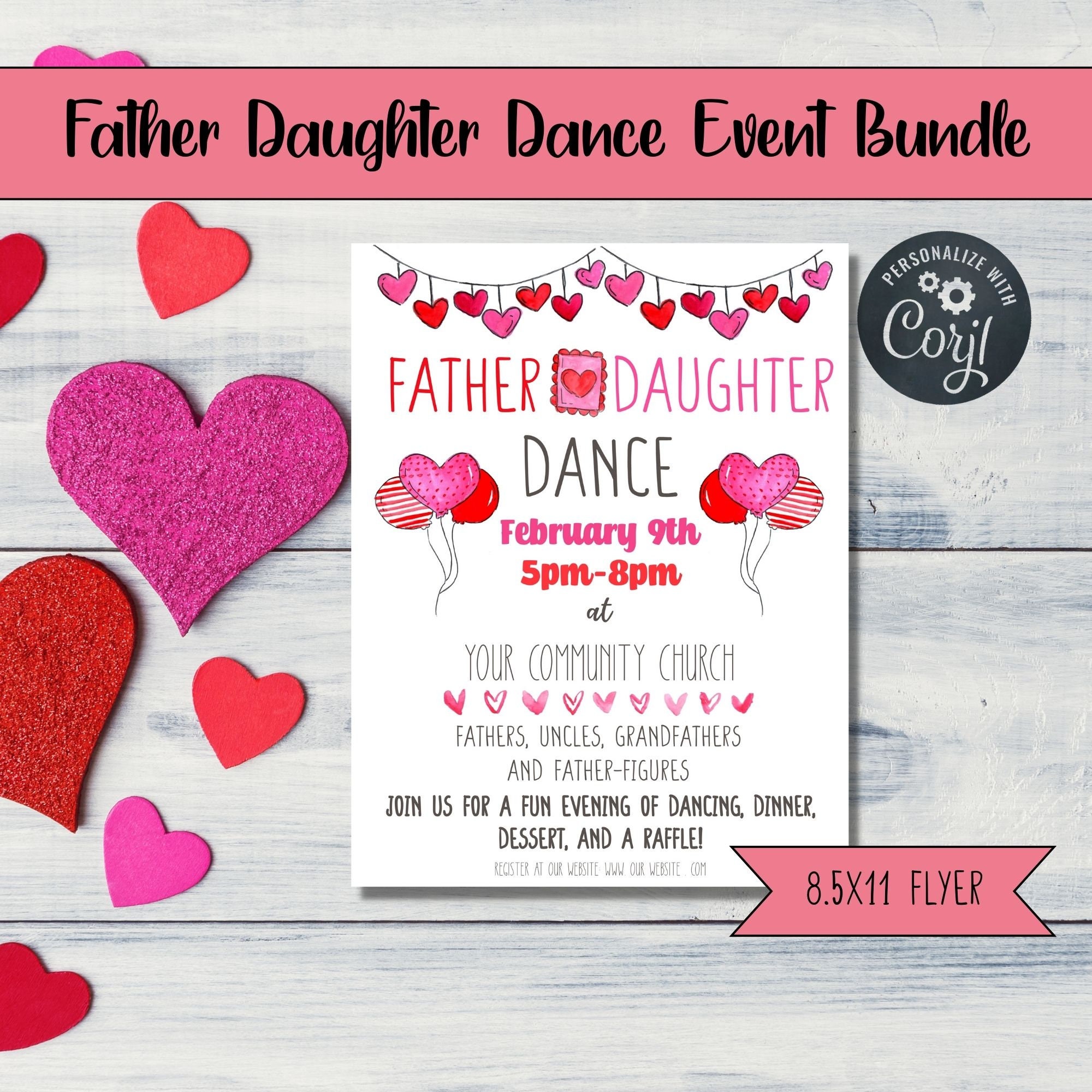 Editable Heart Theme Father Daughter Dance Flyer, Social Media Bundle ...
