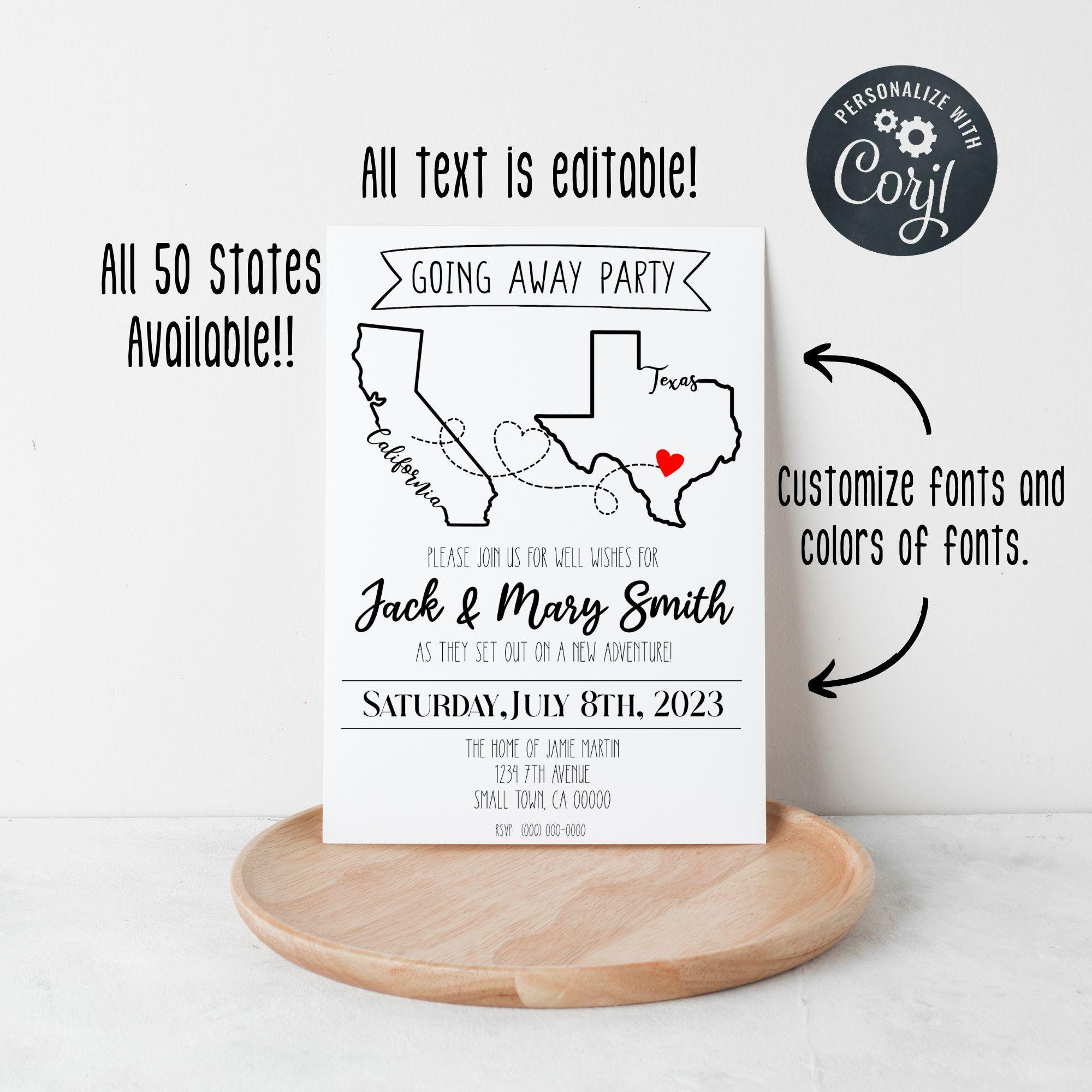 Editable Going Away Party Invitation, Moving Out of State, Military ...