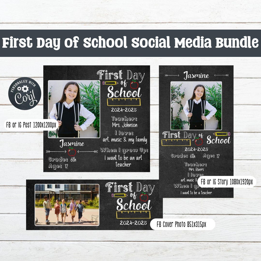 First Day of School Social Media Bundle, Back to School Photos - Etsy