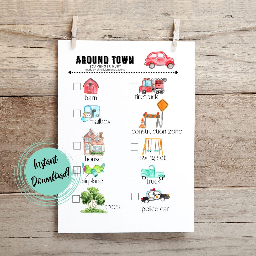 Printable Kids Scavenger Hunt Around Town, With and Without Labels ...