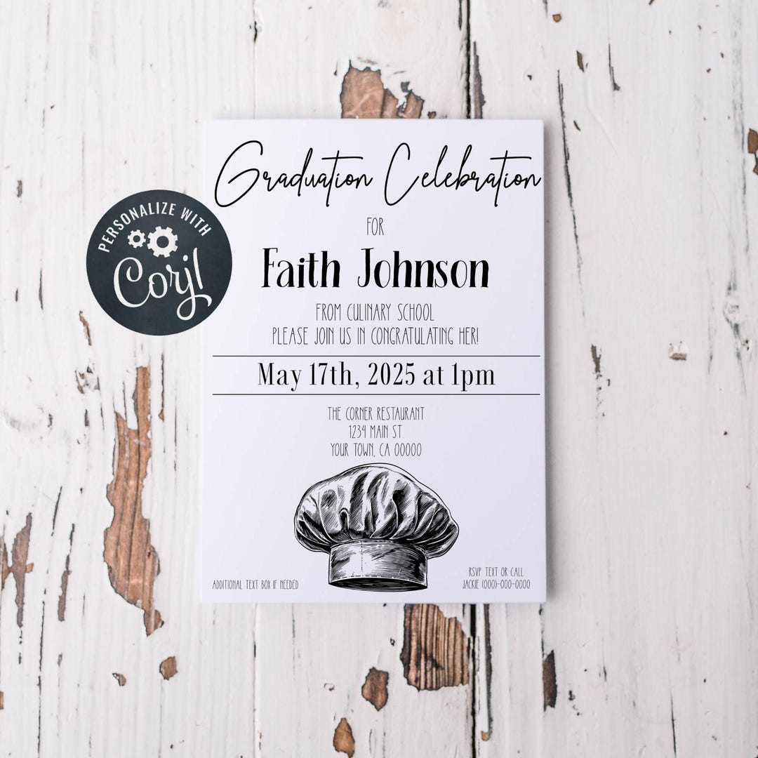 Editable Culinary School Graduation Party Invitation, Pastry School ...
