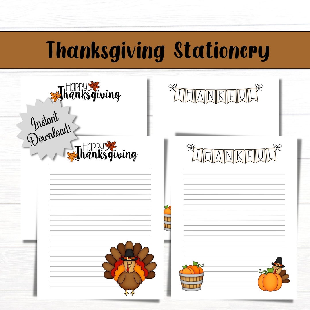 Printable Lined Stationery, Thanksgiving Themed Stationery, Kids ...