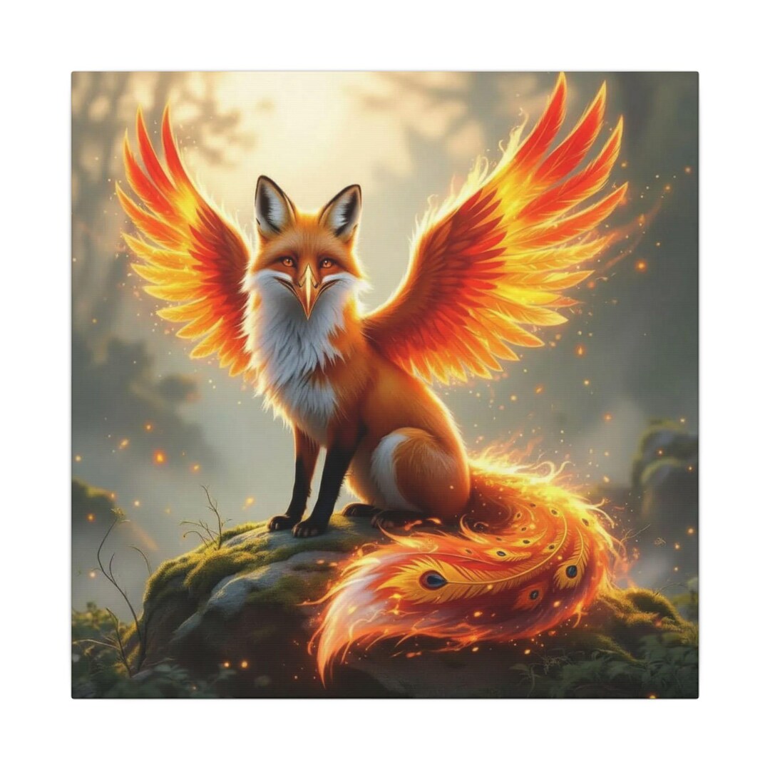 Fox Phoenix Astral Guardian Canvas | Fantasy Hybrid Creature Art Print ...