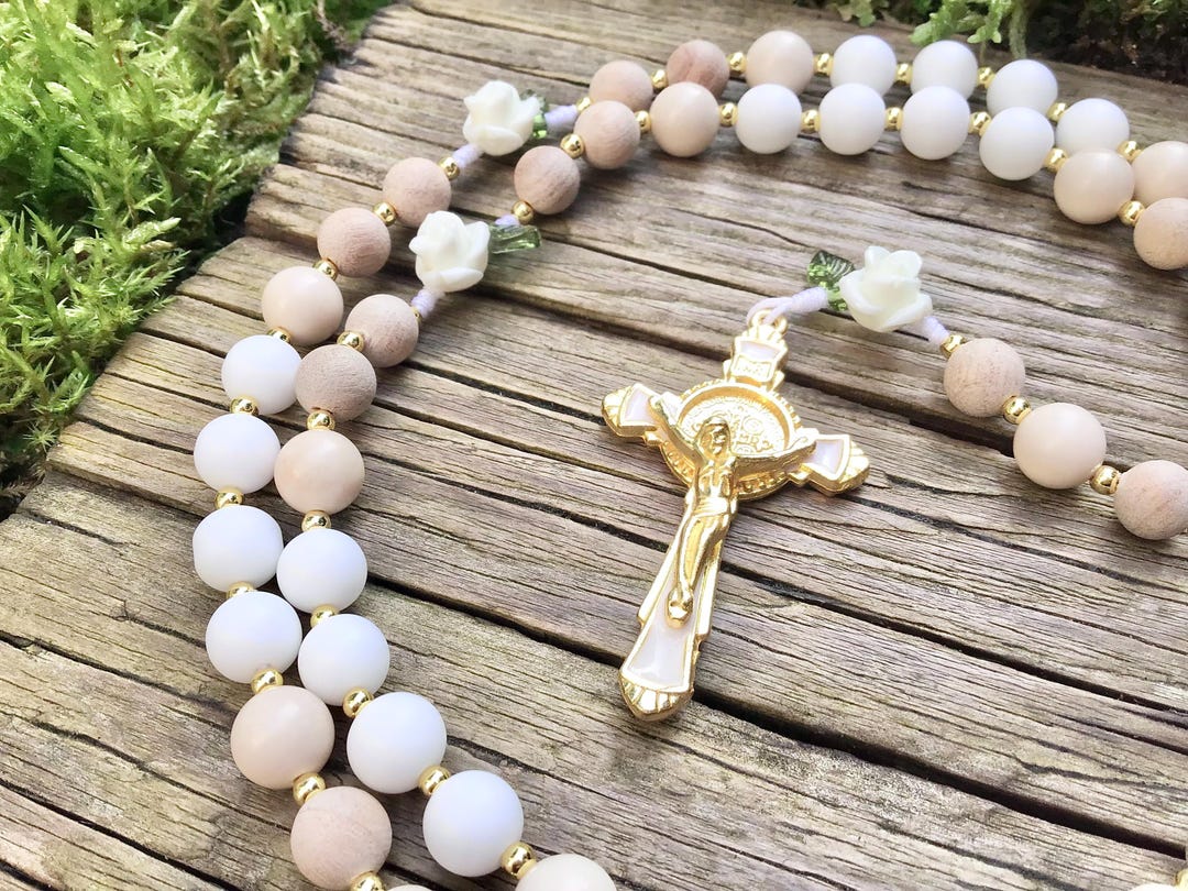 The Purity Rosary: Handmade Catholic Rosary With White Roses, Jasper ...