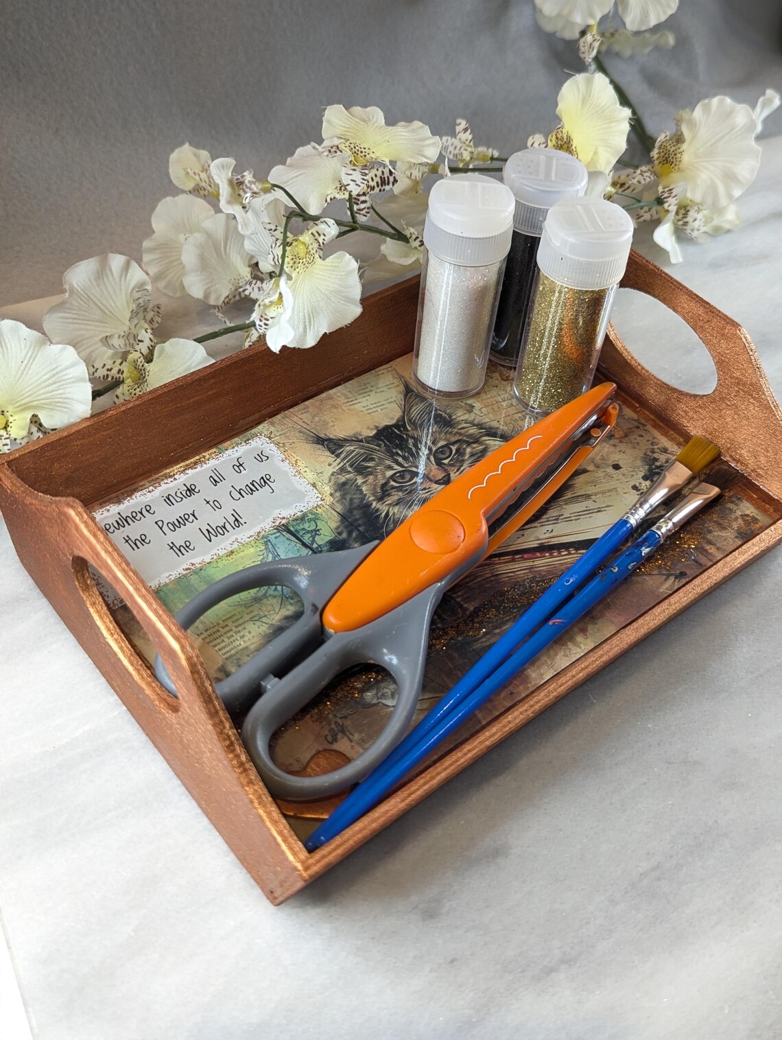 Large Wood and Resin Trinket Tray - Ginger Cat Series - "the Power to ...