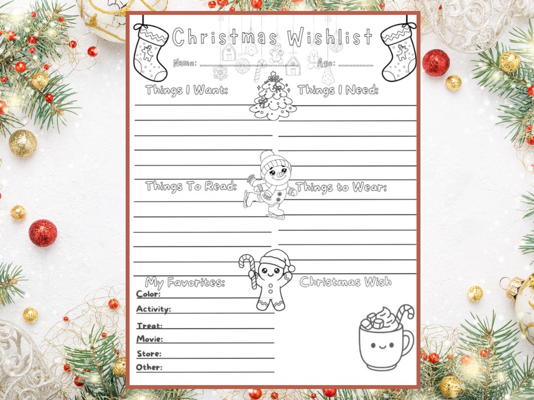 Christmas Wishlist Printable for Kids – Instant Download | Holiday ...
