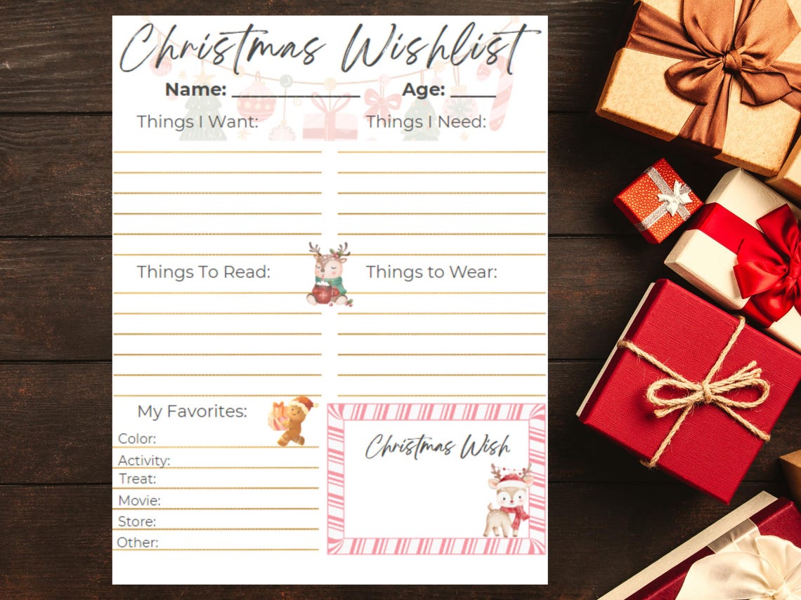 Christmas Wishlist Printable for Kids – Instant Download | Holiday ...