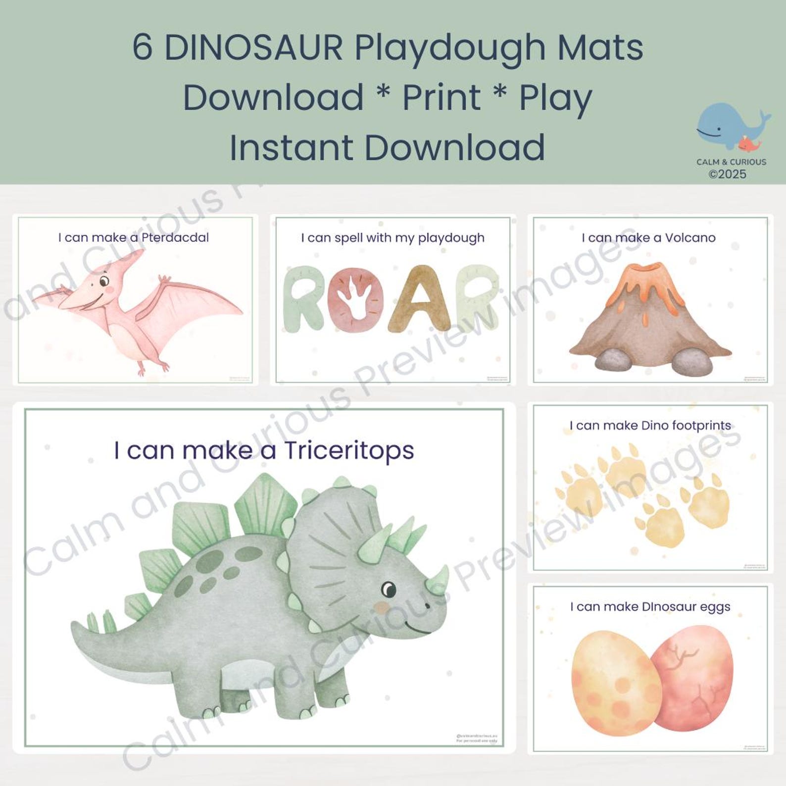 Dinosaur Playdough Mats | Sensory Learning Activity (printable A4) - Etsy