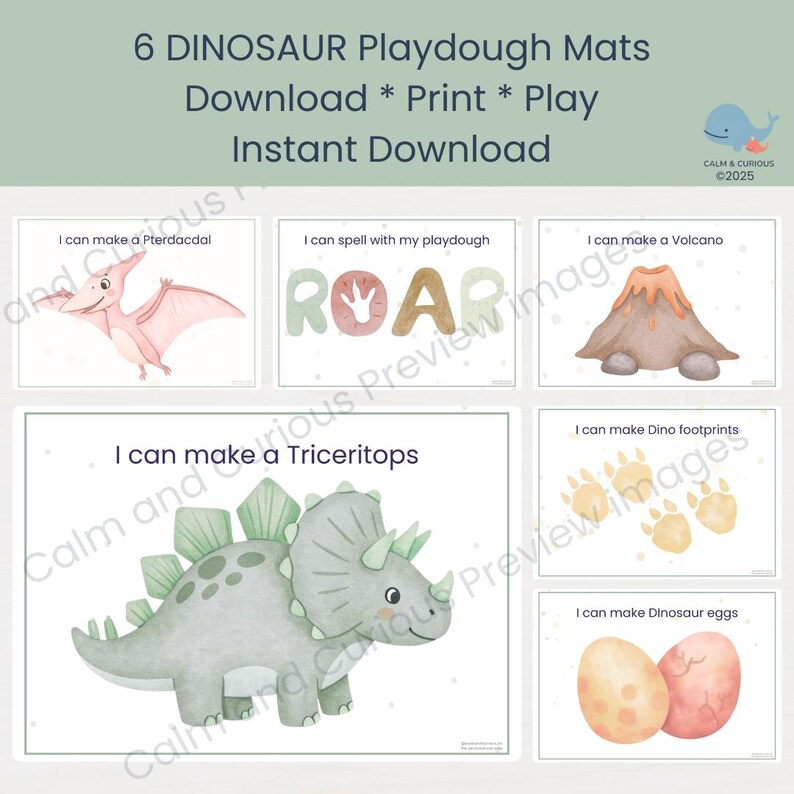 Dinosaur Playdough Mats | 6 Printable Activity Sheets for Kids | Dino ...