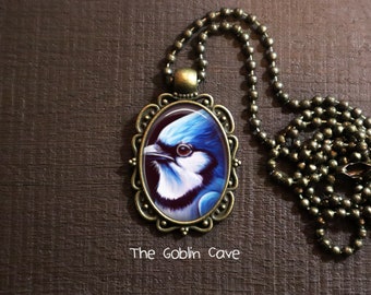 Blue Jay Necklace, Wild American Bird Pendant, Hand Embroidered Bird ...