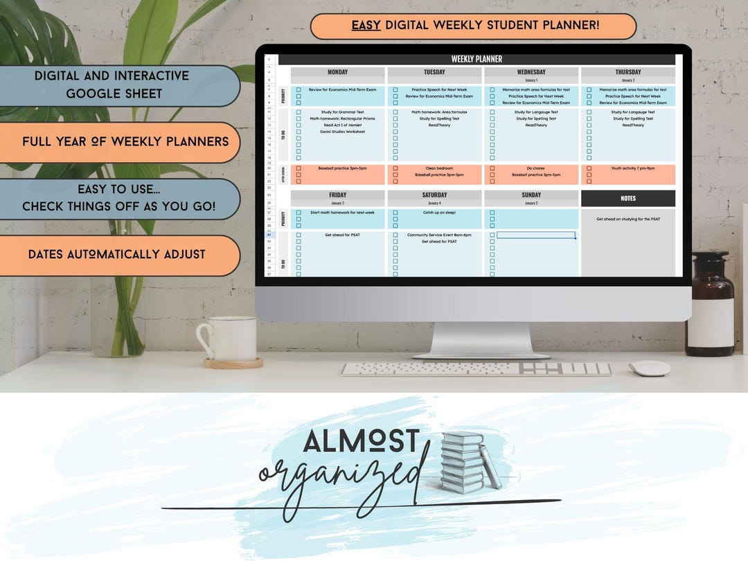 Student Weekly Planner: Interactive Google Sheets, Printable (digital ...