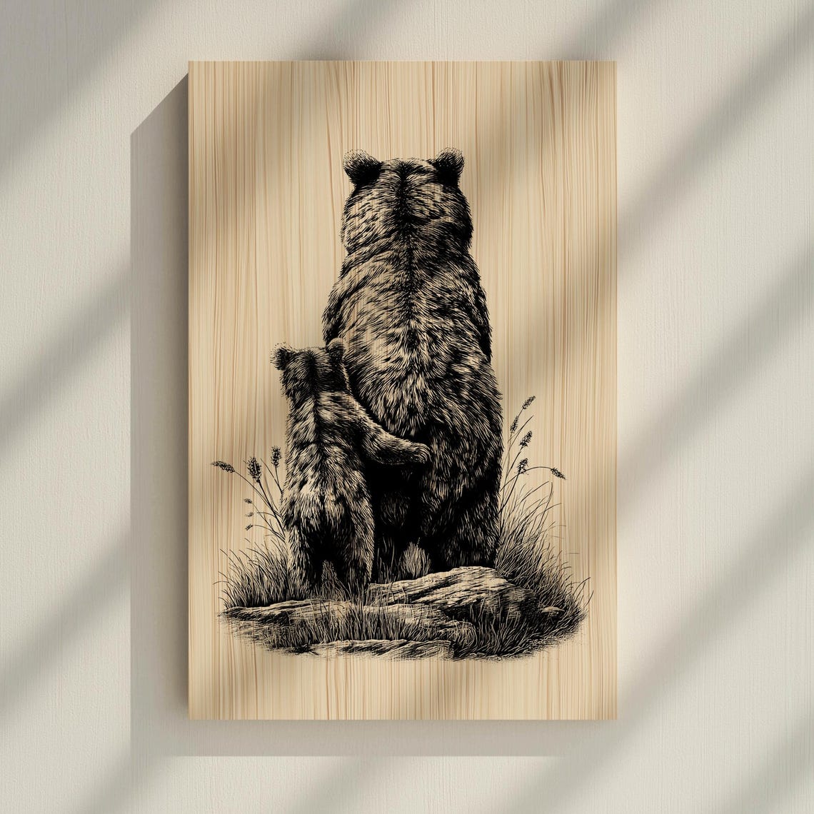 Bear & Cub Laser Engraving File, Parent Cub Rear View PNG for Wood ...