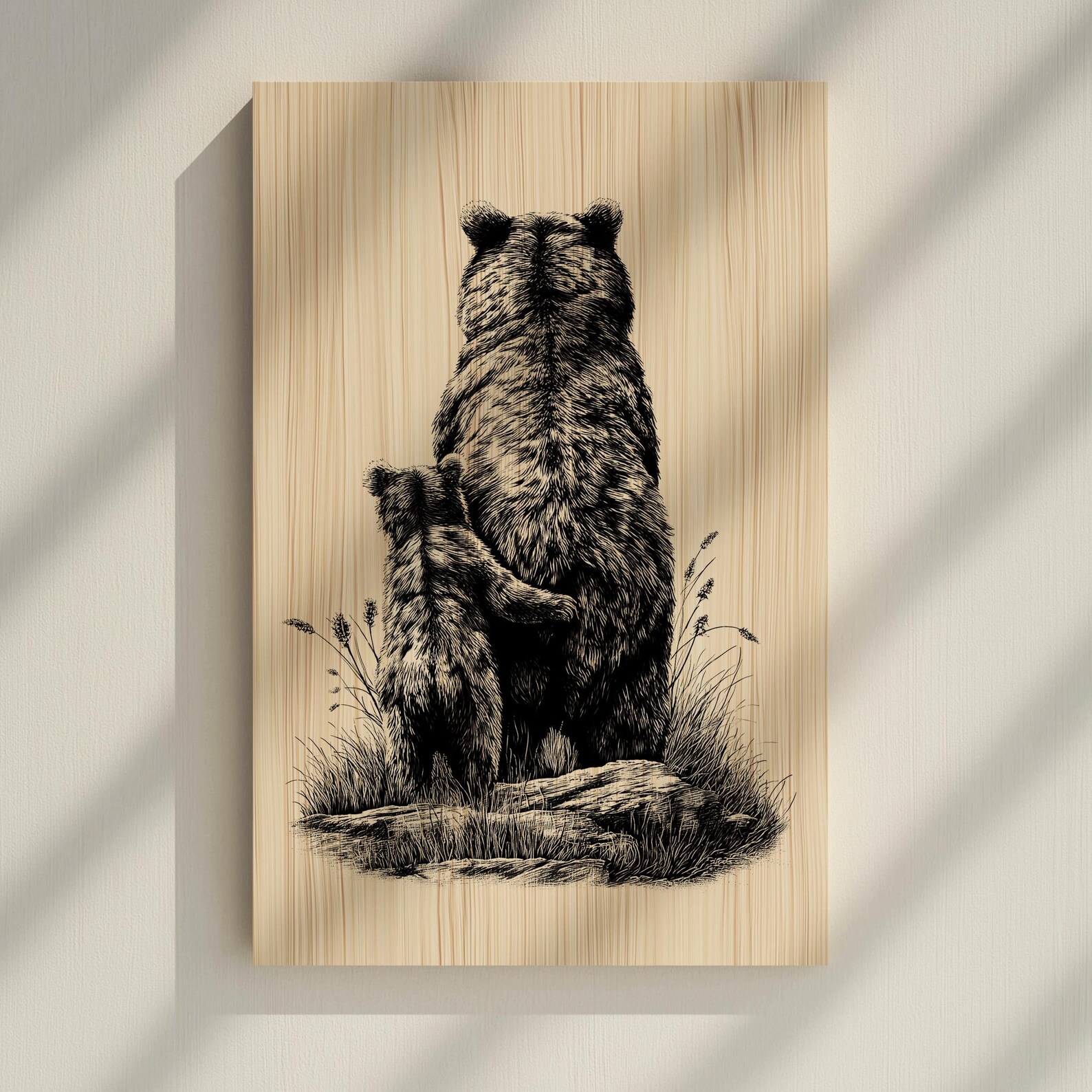 Bear & Cub Laser Engraving File, Parent Cub Rear View PNG for Wood ...