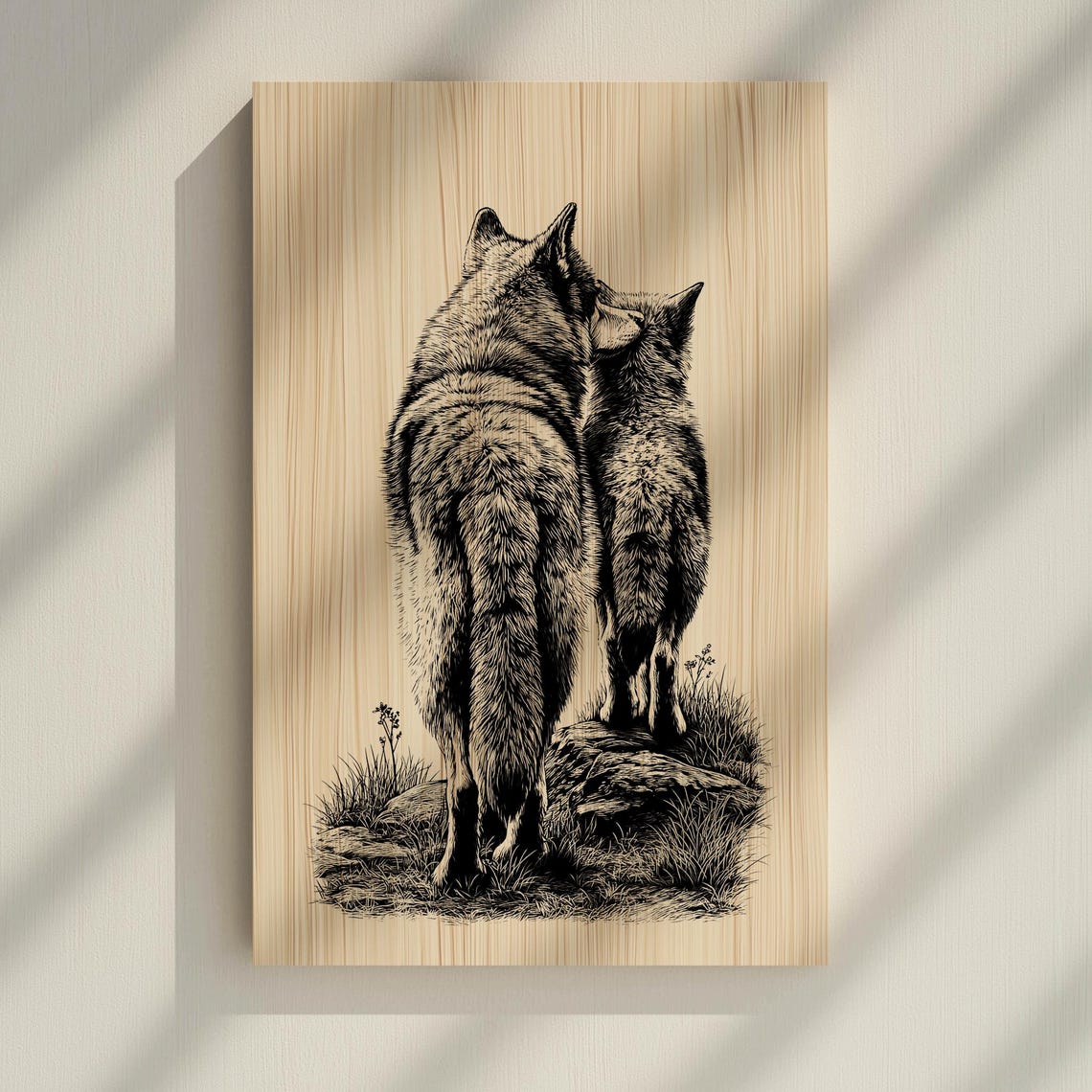 Wolf Family Laser Engraving File, Parent Pup Rear View PNG for Wood ...