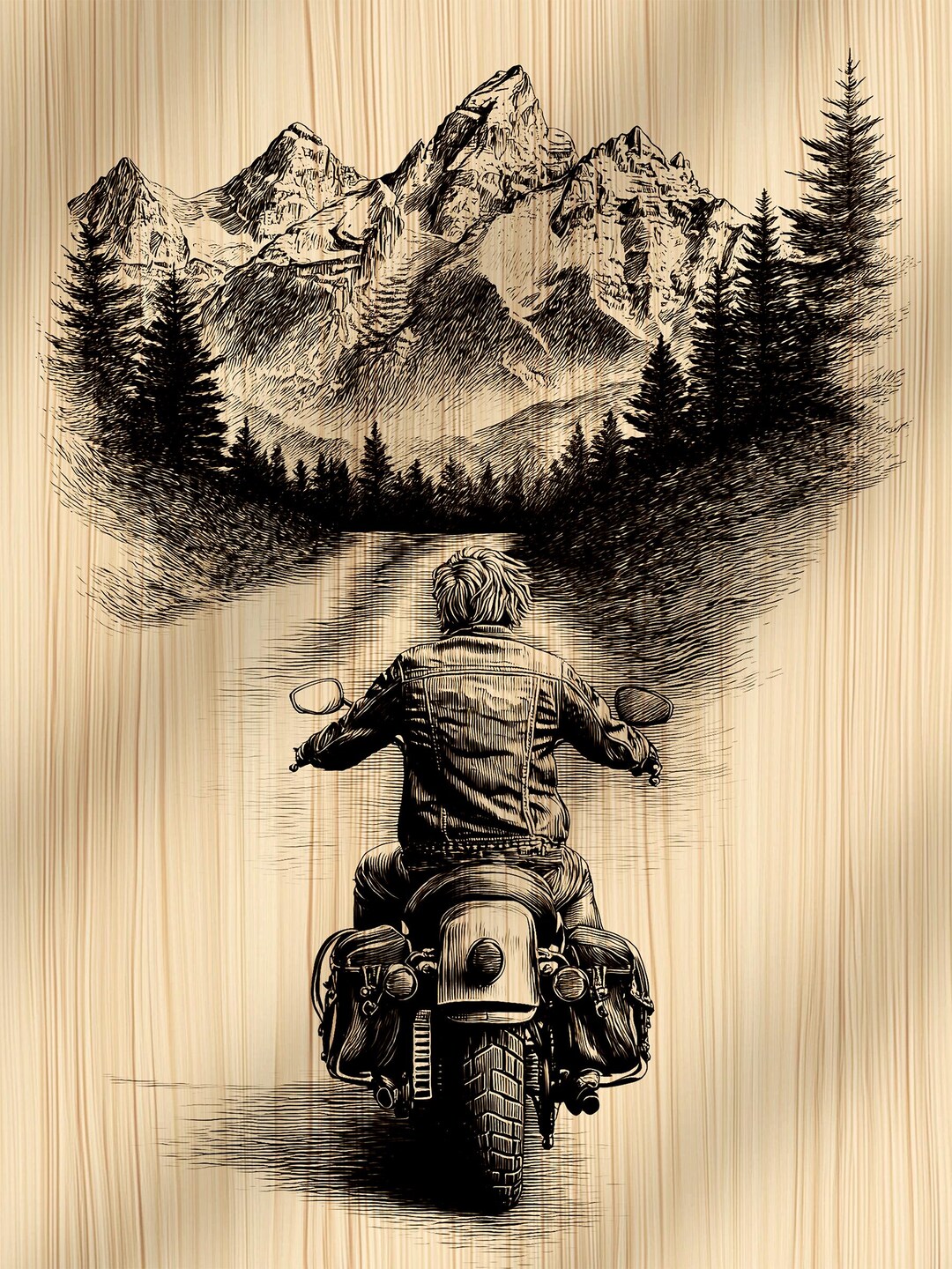 Motorcycle Rider Mountain Road Laser Engraving File, Biker Rear View ...