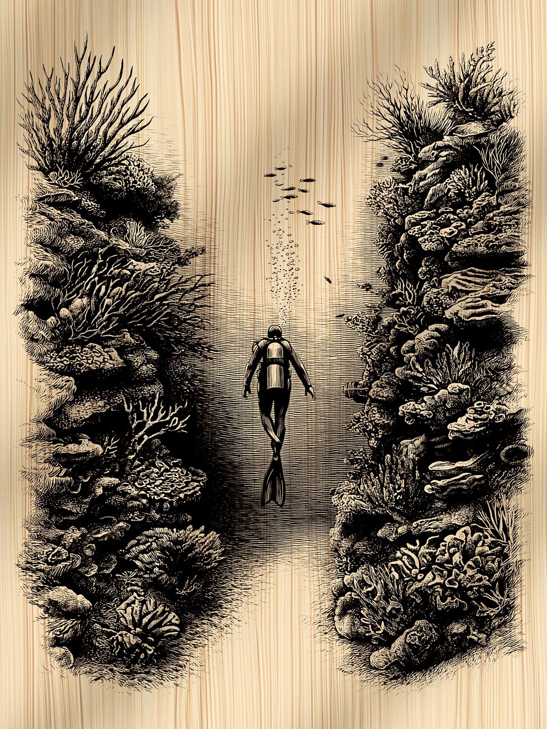 Scuba Diver in Coral Reef PNG | Ocean Scenery | Wood and Laser ...