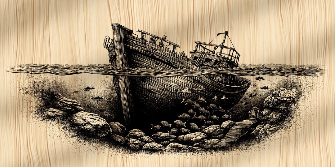 Sunken Shipwreck Laser Engraving File, Nautical Aquarium Decor (PNG ...