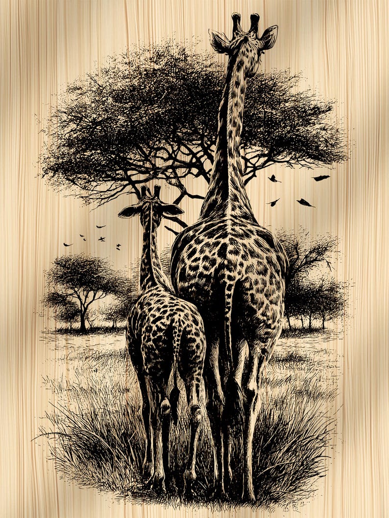 Giraffe Family PNG | Savanna Wildlife| Wood and Laser Engraving File ...