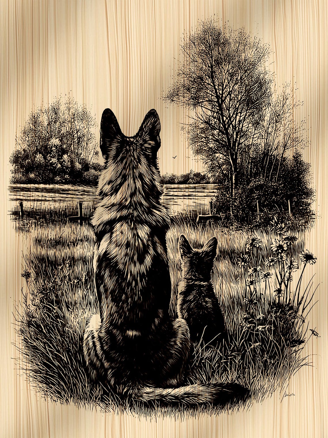 German Shepherd Family Laser Engraving File, Alsatian Puppy Rear View ...