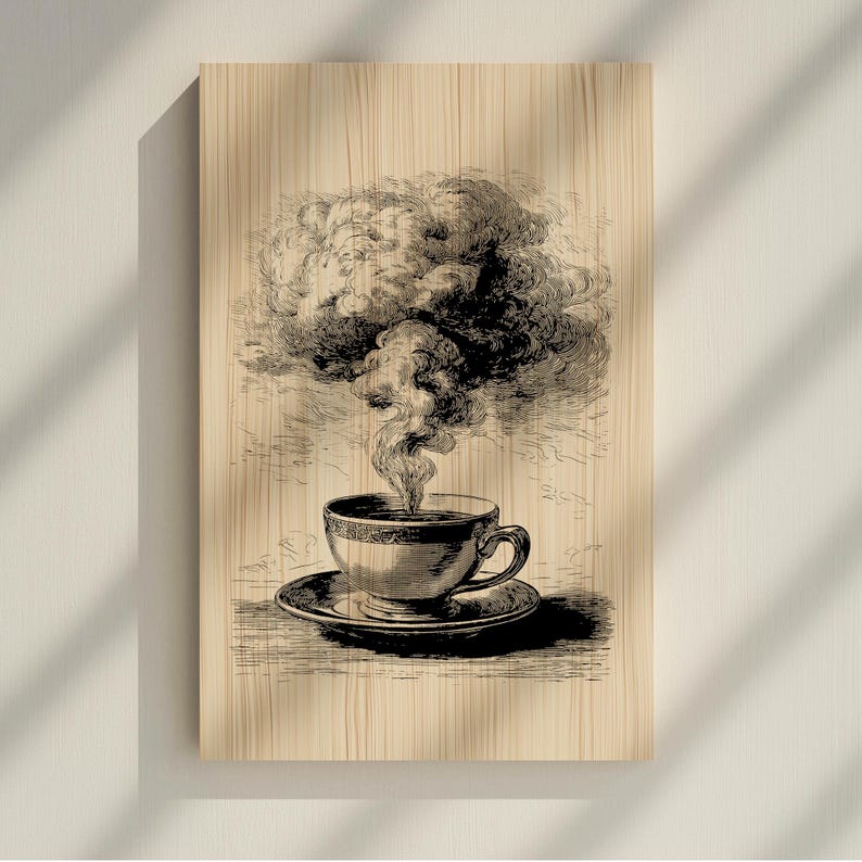 Steaming Coffee Cup Laser Engraving File, Hot Tea Cloud PNG for Wood ...