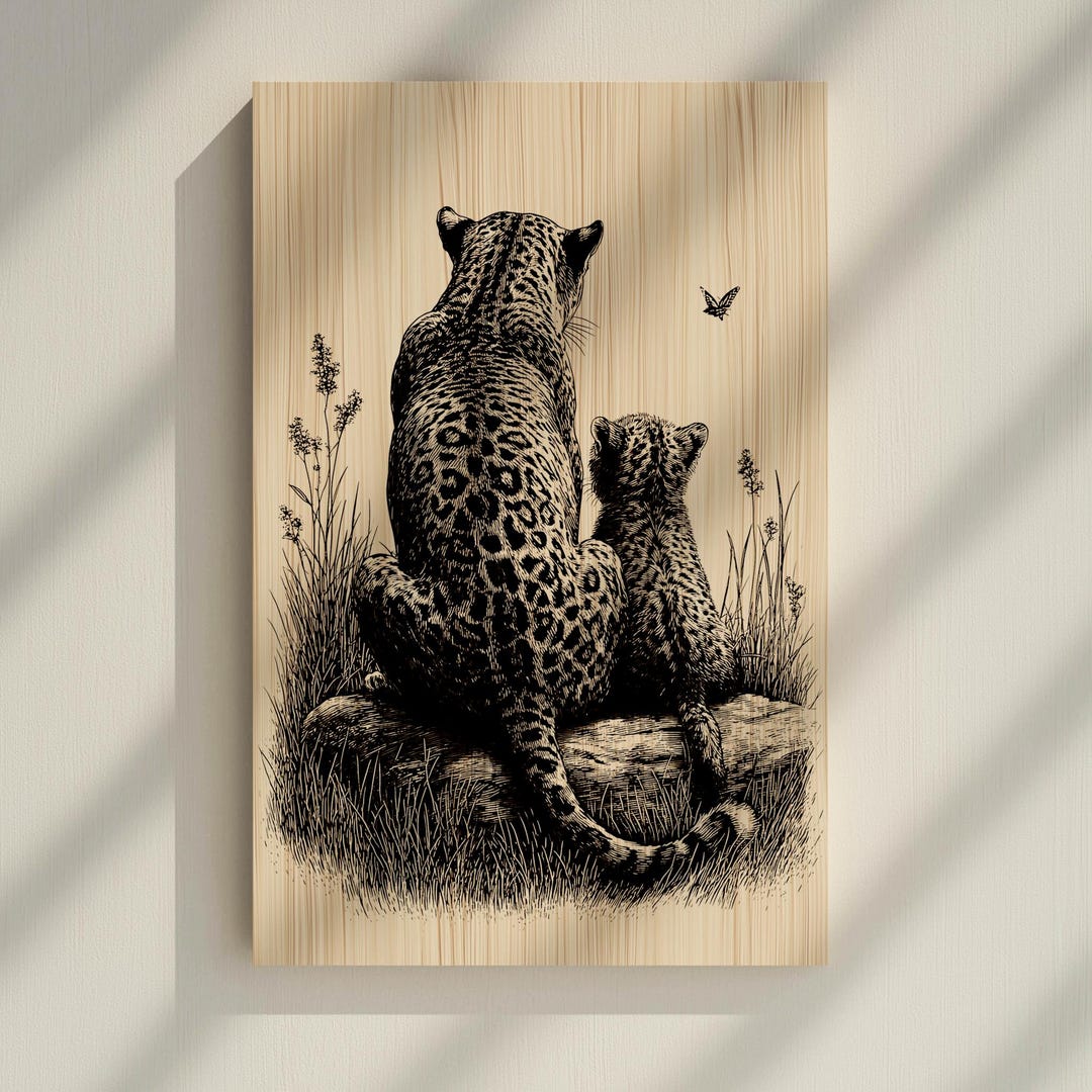 Leopard and Cub PNG | Wildlife Animal | Wood and Laser Engraving File ...
