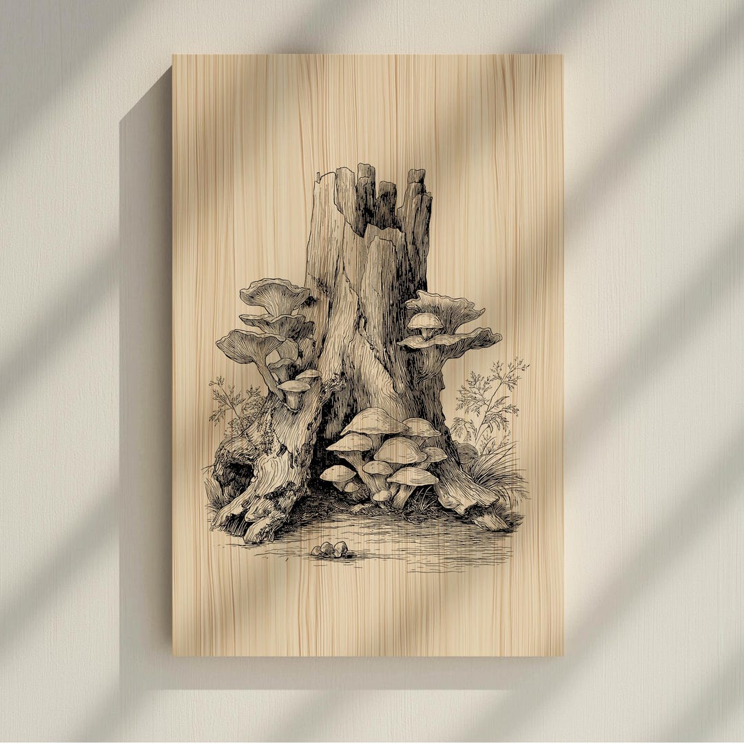 Tree Stump Mushroom Laser Engraving File, Forest Fungi PNG for Wood ...