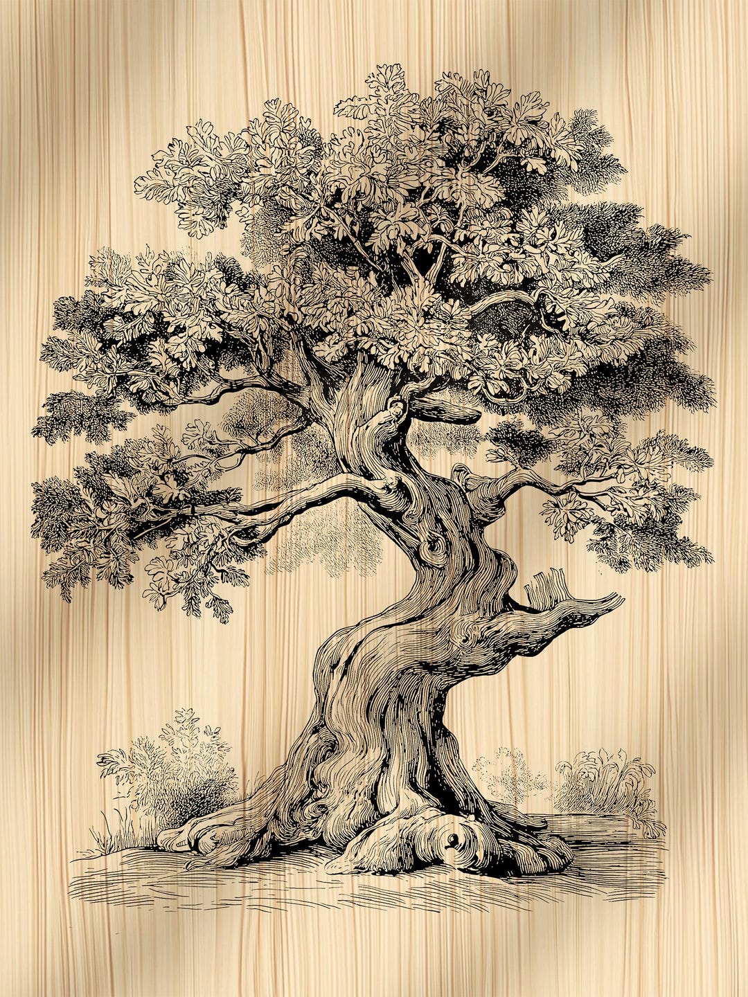 Gnarled Tree Laser Engraving File, Ancient Oak PNG, Tree of Life Art ...