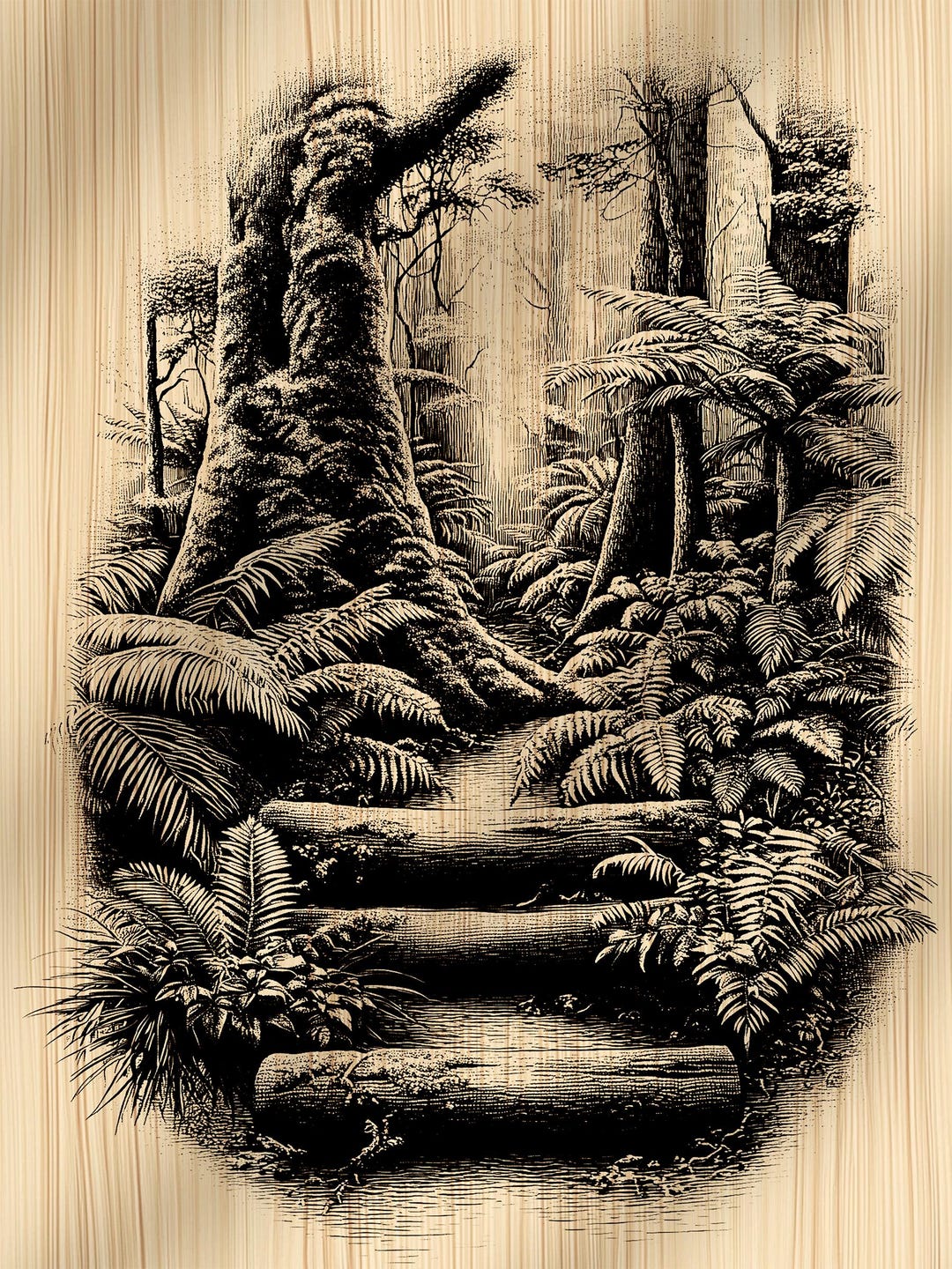 Forest Path Steps Laser Engraving File, Fern Jungle Nature PNG for Wood ...