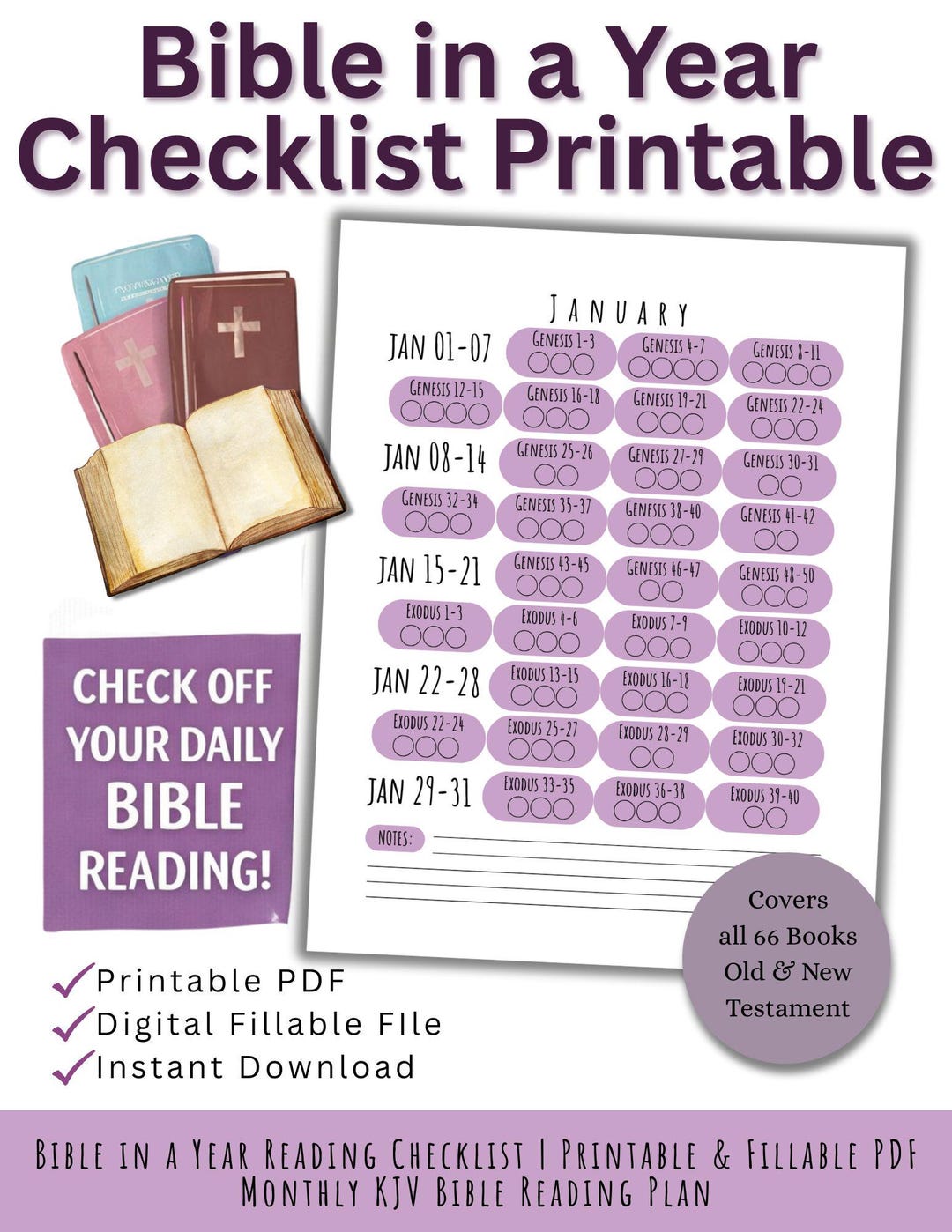 Bible in a Year Reading Plan KJV | Printable & Fillable PDF Bubble ...