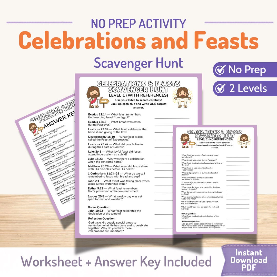 Bible Feasts and Celebrations Scavenger Hunt | Kids Bible Activity (2 ...