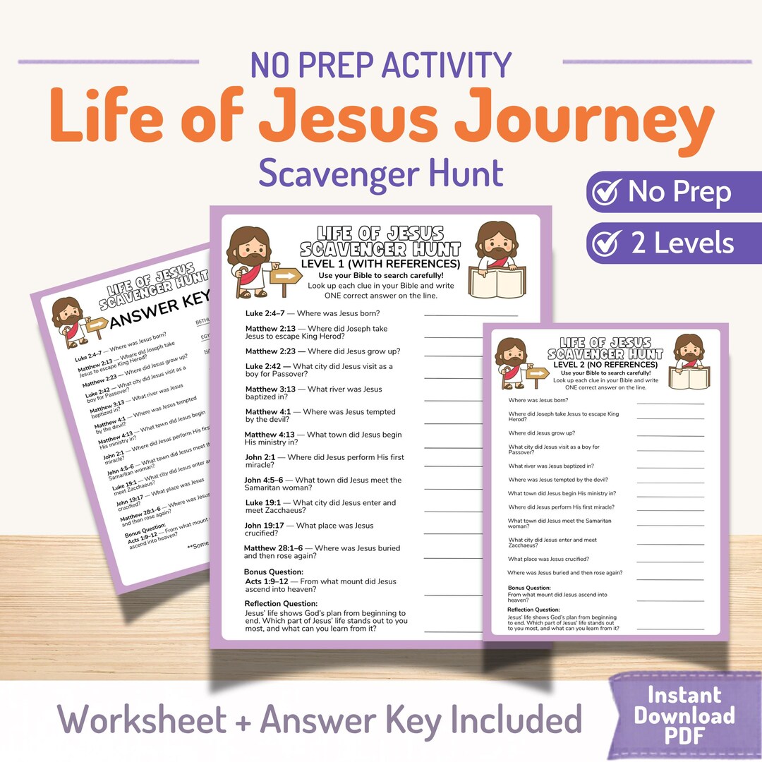 Life of Jesus Scavenger Hunt Printable | Kids Bible Activity (2 Levels ...