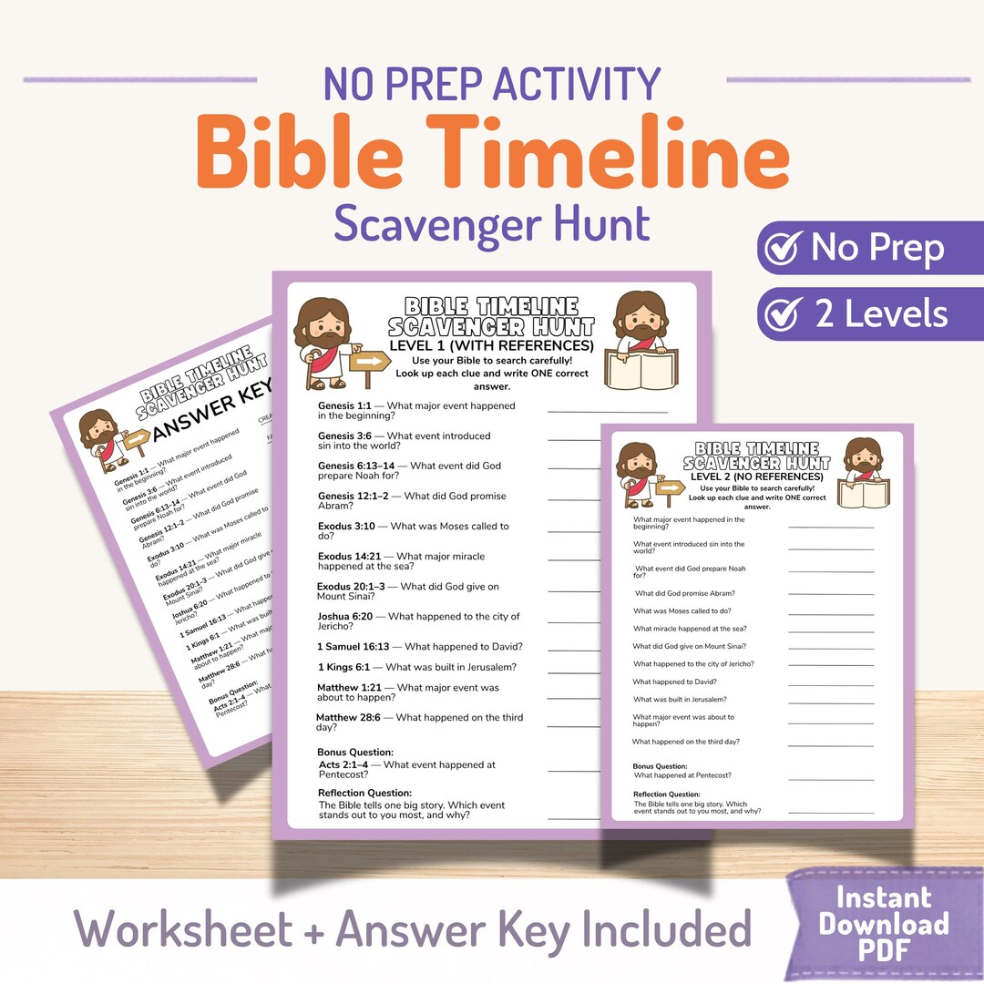 Bible Timeline Scavenger Hunt Printable | Kids Bible Activity (2 Levels ...