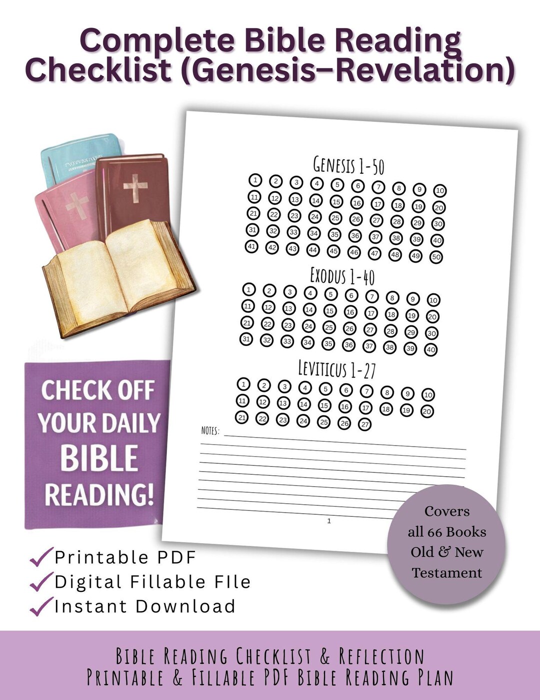 Bible Reading Checklist KJV | Printable & Fillable PDF | Read at Your ...