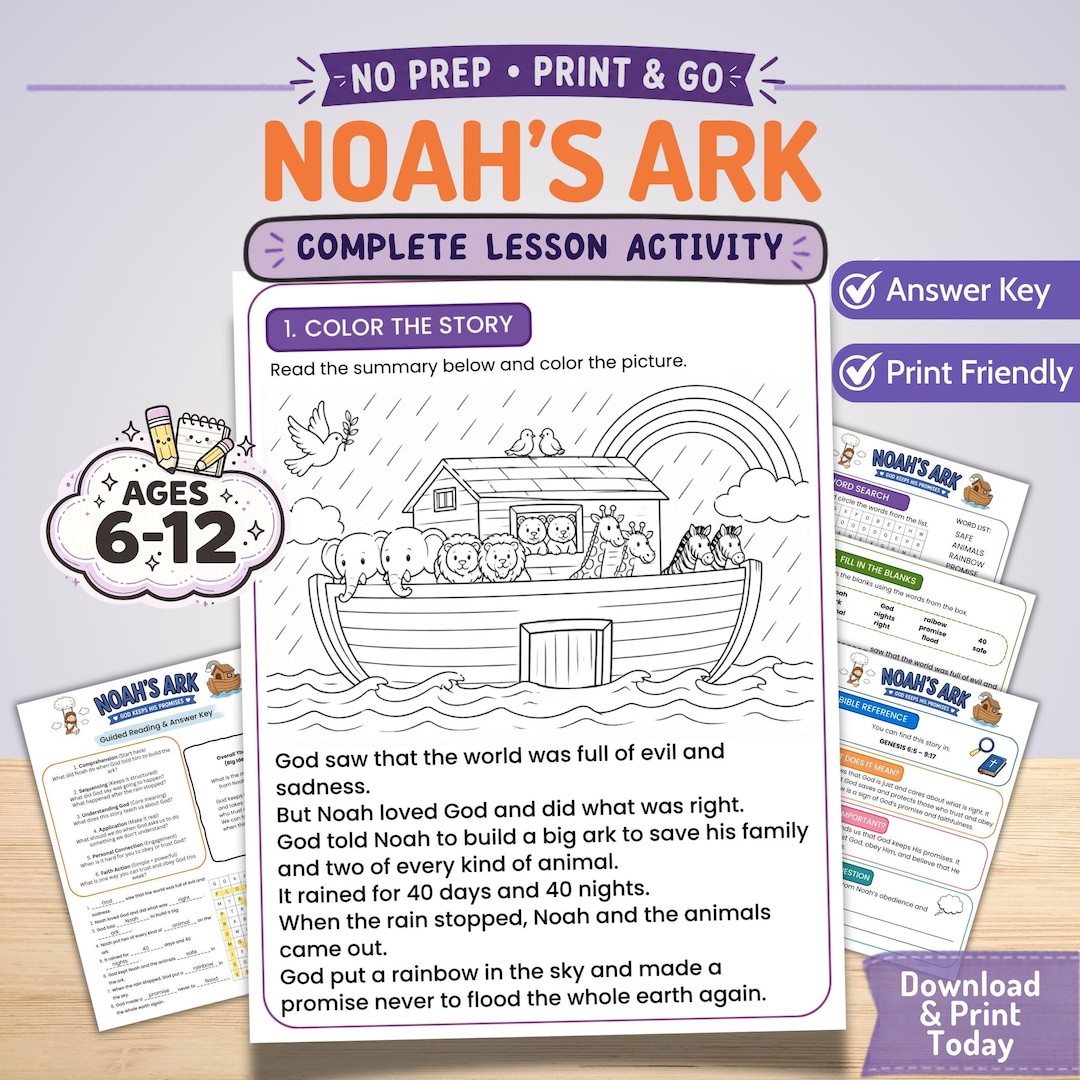 Understanding Noah’s Ark | Bible Lesson Activity for Kids Printable - Etsy