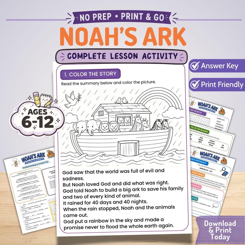 Understanding Noah’s Ark | Bible Lesson Activity for Kids Printable - Etsy