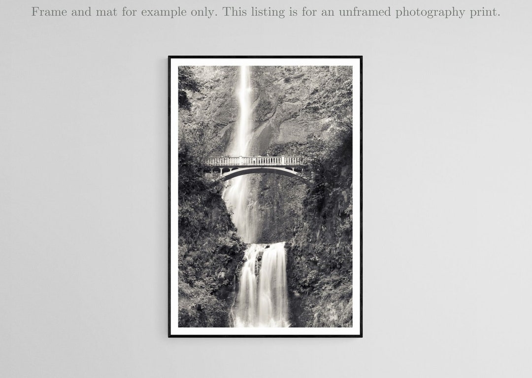 Multnomah Falls Photography Print, Black and White Waterfall in Oregon ...