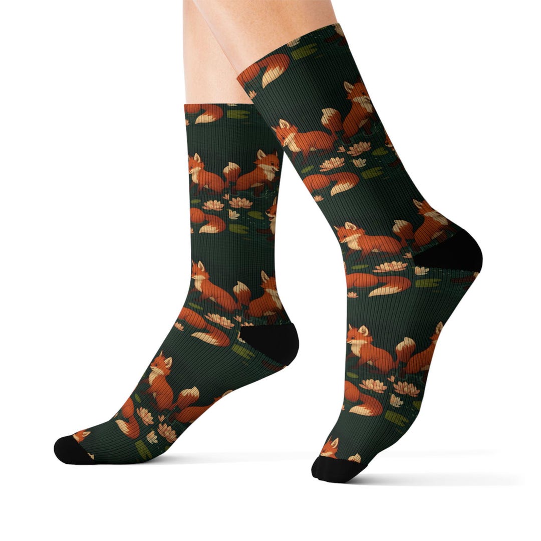 Fox Pattern Crew Socks | Woodland Animal Lover Gift - Etsy