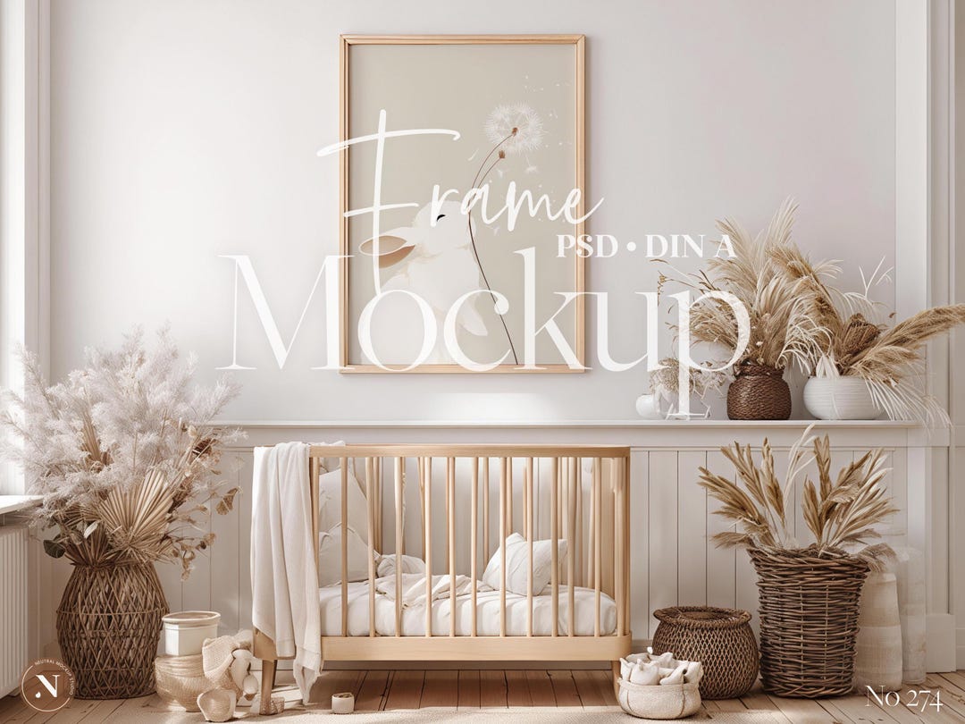 Vertical Frame Mockup PSD | DIN A Ratio | Neutral Cozy Boho Nursery ...