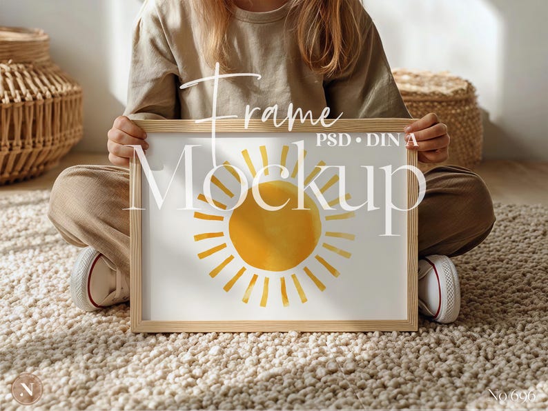 Horizontal Frame Mockup PSD | DIN A Ratio | Neutral Kids Room Scene ...