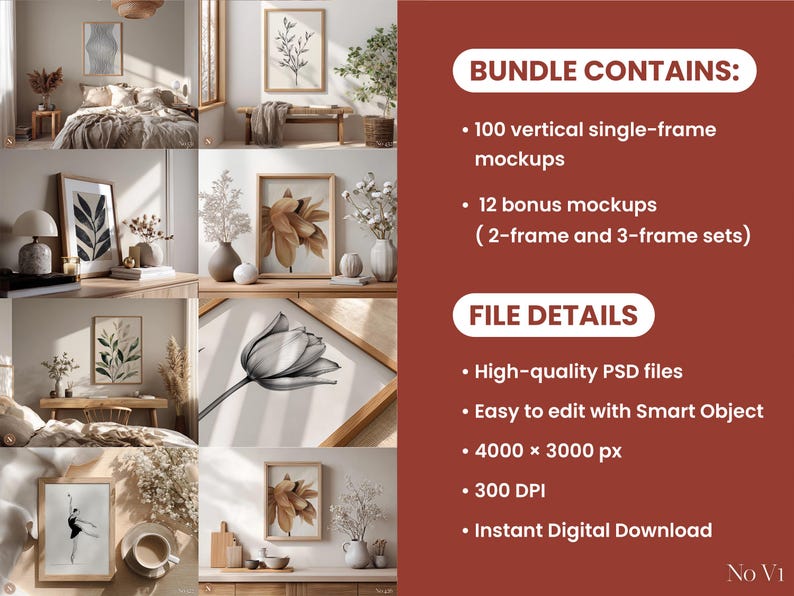 100 Vertical Frame Mockup Bundle | PSD | Neutral Interior Wall Art ...
