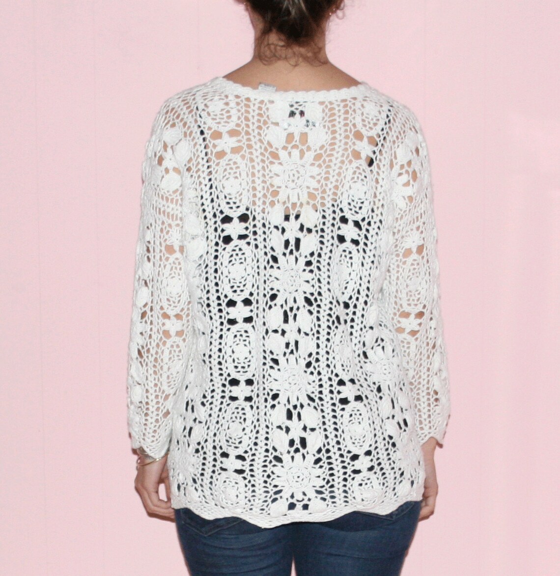 Macrame/white Sweater/medium - Etsy
